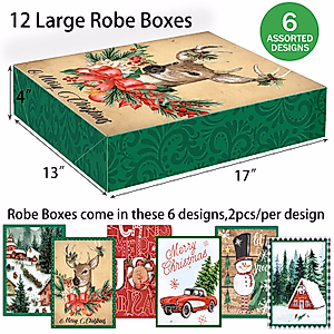 12 Extra Large Christmas Gift Wrap Boxes Bulk with Lids, 12 Tissue paper and 80 Foil Christmas gift Stickers for Wrapping Oversized Clothes (Robes, Sweater, Coat, Shirts) and Xmas Holiday Present
