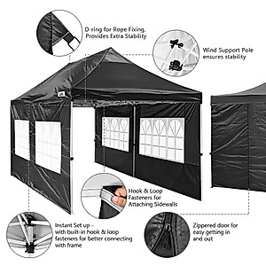 Instahibit 10x20 FT Pop Up Outdoor Canopy Wedding Party Tent Folding Enclosed Canopy with Sidewalls Carry Bag Black