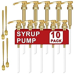 ZTTXL 10 Packs Coffee Syrup Pump Dispenser,Fits 25.4 Oz/750ml Coffee Flavoring Syrup Bottles,No Dripping, Fits Home & Coffee Bar Drinking Mixes,Free 4 Golden Spoons