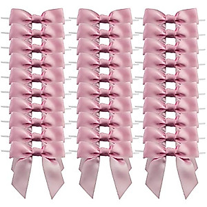 7Rainbows 30pcs Boutique 2.5" Pink Satin Ribbon Twist Tie Bows for Tying Up Packages Gift Wrapping