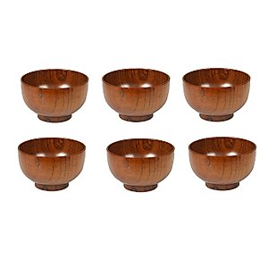 Set of 6 Japanese Style Solid Wood Bowl Children Kids Baby Serving Tableware for Salad Rice Miso Soup Fruits Decorative Display gifts ~We Pay Your Sales Tax