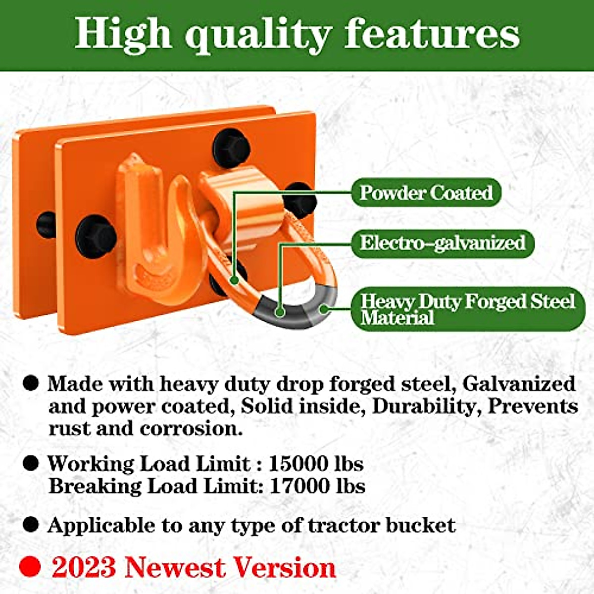 Tractor Bucket Hooks | Grade 70 Forged Steel Bolt On Grab Hook Tow Hook Mount| Heavy Duty Tractor Bucket Accessories | Perfect for Tractor Bucket, RV, UTV, Truck and More, Max 17000 lbs Orange, 2 Pack