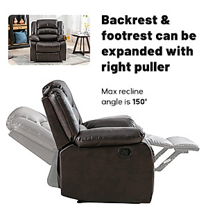 ANJ Manual Recliner Chair, Breathable Faux Leather Reclining Chairs with Overstuffed Arm and Back, Living Room Single Sofa Recliners (Dark Brown)