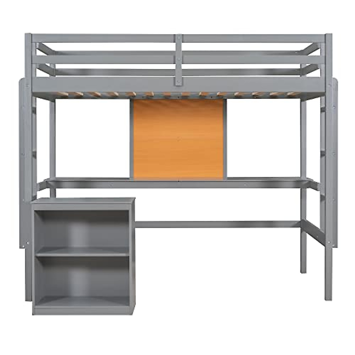 BOVZA Twin Size Loft Bed with Desk and Writing Board, Wood Loft Bed Frame with 2 Drawers Cabinet and 2 Side Ladders, Gray
