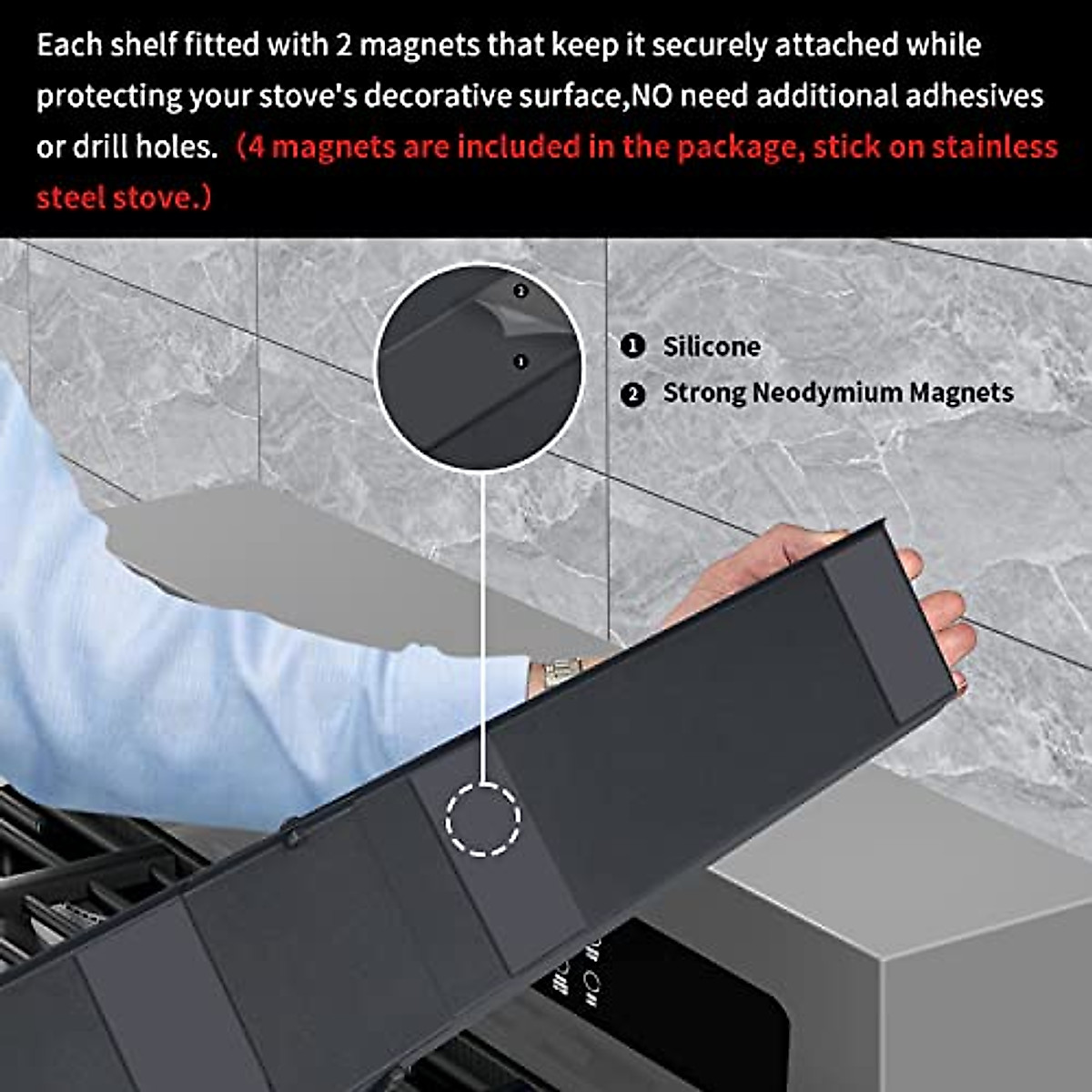 ZXMOTO 2Pack 15" Stove Top Shelf, Total 30'' Stainless Steel Magnetic Spice Rack for Flat Top Stove, Kitchen Organizer Rack over the Stove.