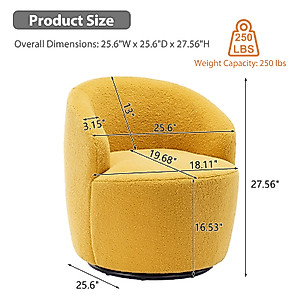 KIVENJAJA Swivel Barrel Chair, Teddy Sherpa Upholstered Modern Round Accent Arm Chairs, Boucle 360 Degree Swivel Small Single Sofa Armchair for Nursery Living Room Bedroom (Teddy, Yellow)