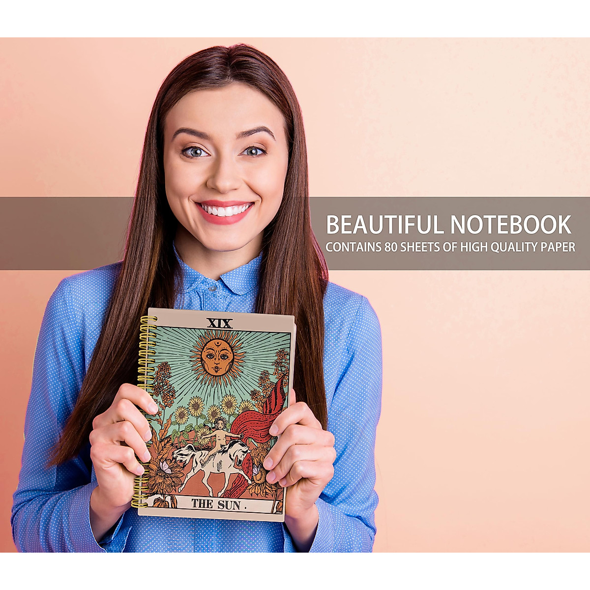 Knibeo The Sun Tarot Card Medieval Europe Divination Lined Hardcover Spiral Notebook Journal 5.5×8.3 Inch, College Ruled Notebook for Work Notes Journaling,Astrology Tarot Lovers Gifts (Sun)