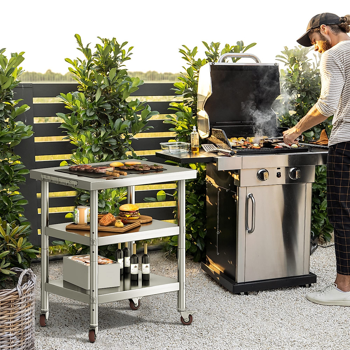 YITAHOME NSF Stainless Steel Table, 30" X 24" Work Table with Wheels, 3 Shelves Metal Table Prep Table for Home Kitchen Restaurant Garage Warehouse Outdoor