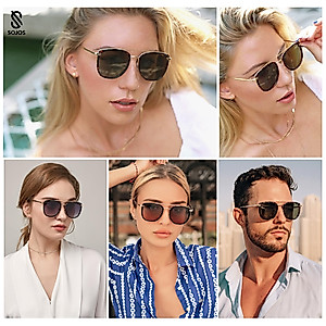 SOJOS Retro Aviator Square Polarized Sunglasses For Women Men,Vintage Women's Sun Glasses Shades UV400 SJ2180 with Black Brown Grading Grey