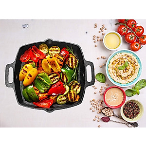 Bruntmor 13-Inch Cast Iron Grill Pan Pre-Seasoned Cast Iron Pan for Stovetop and Outdoor Use - Induction Compatible Griddle Cookware with Ridges for Steak, Meats, and Vegetables