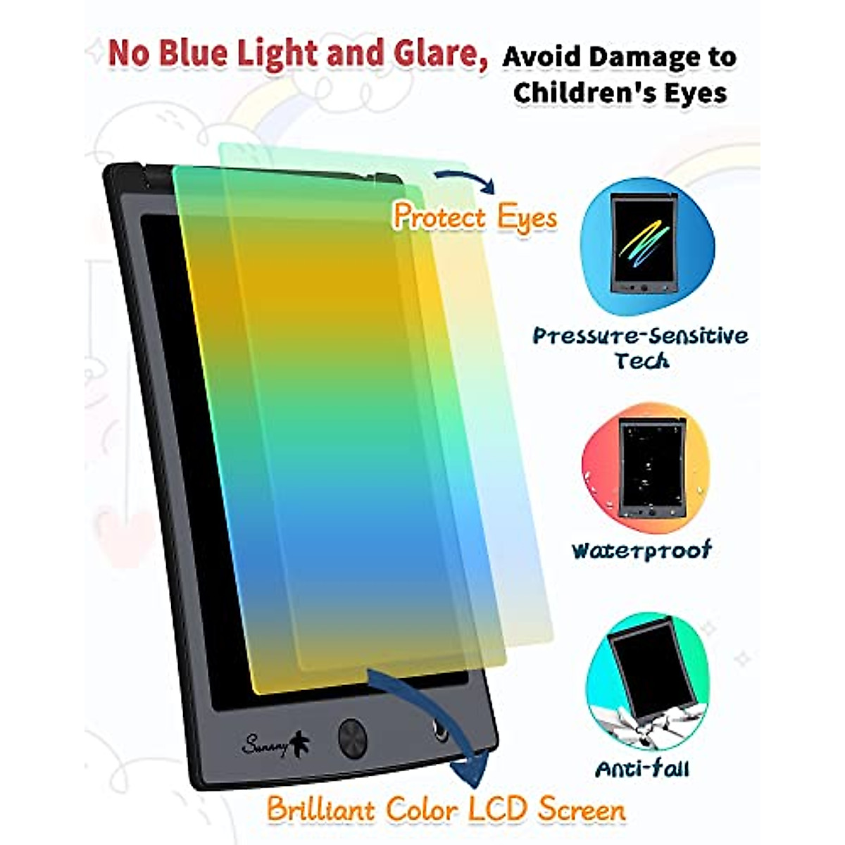 LCD Writing Tablet,Electronic Writing &Drawing Board Doodle Board,Sunany 8.5" Handwriting Paper Drawing Tablet Gift for Kids and Adults at Home,School and Office (Black)