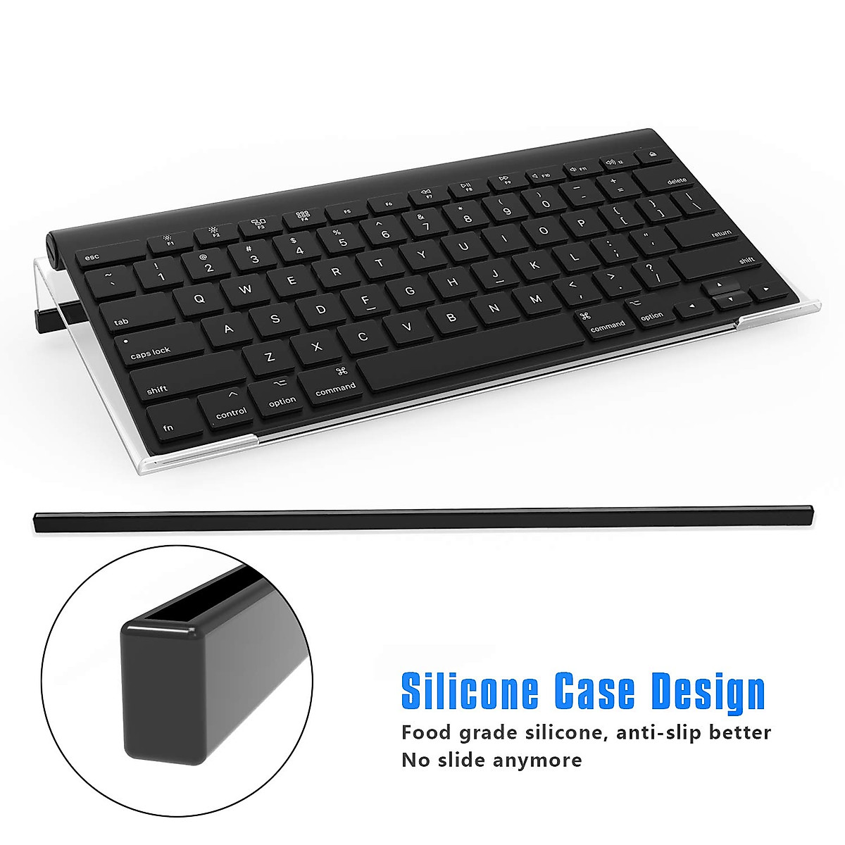 Richboom Acrylic Keyboard Stand for compact Keyboard with 78 keys, Tilted Computer Keyboard Holder with Silicone Strip, Compact, 11.8" Length