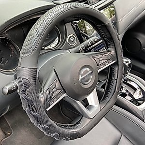 PINCTROT D Shaped 14.5-15 Inch Steering Wheel Cover Great Grip with 3D Honeycomb Anti-Slip Design, Flat Bottom 14.5-15 Inch (All Black)