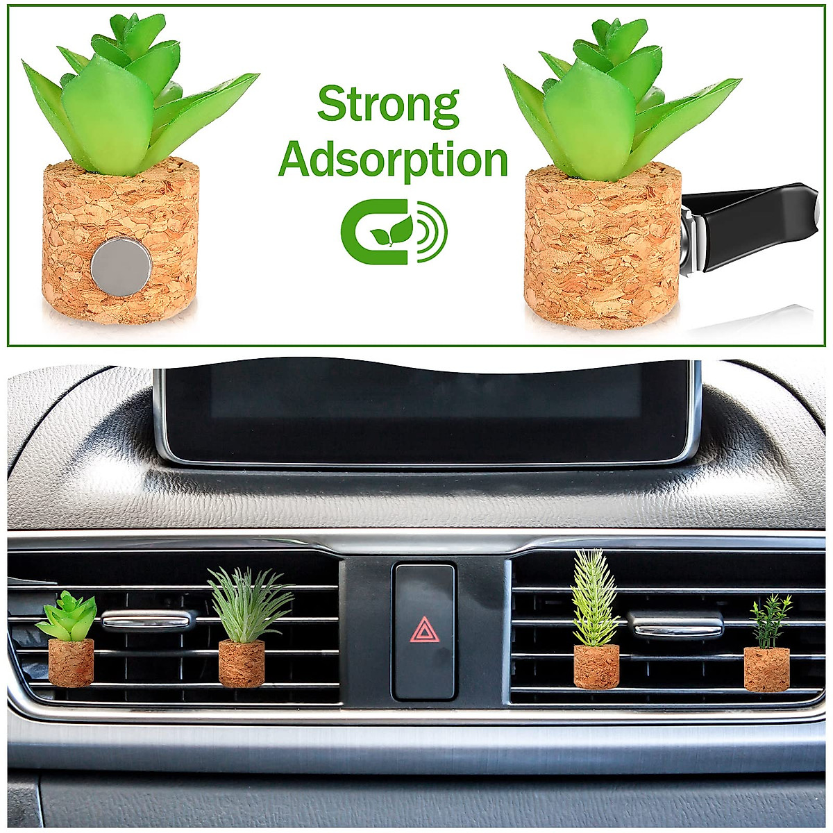 Tallew 4 PCS Plant air freshener Vent Clip Succulent Cute Decor for Women Girl Mini Plant for Interior Car Clips Diffuser Funny Accessories