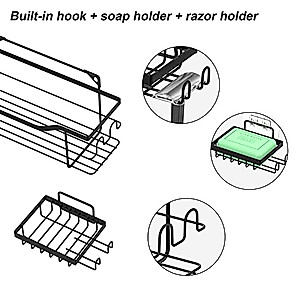 Joytey Shower Caddy, Shower Shelves Adhesive Shower Organizer with 2 Soap Dishes and 2 Shaver hook, No Drilling Rustproof Stainless Steel Shower Shelf for Bedroom, Bathroom, Kitchen, 4 Pack, Black