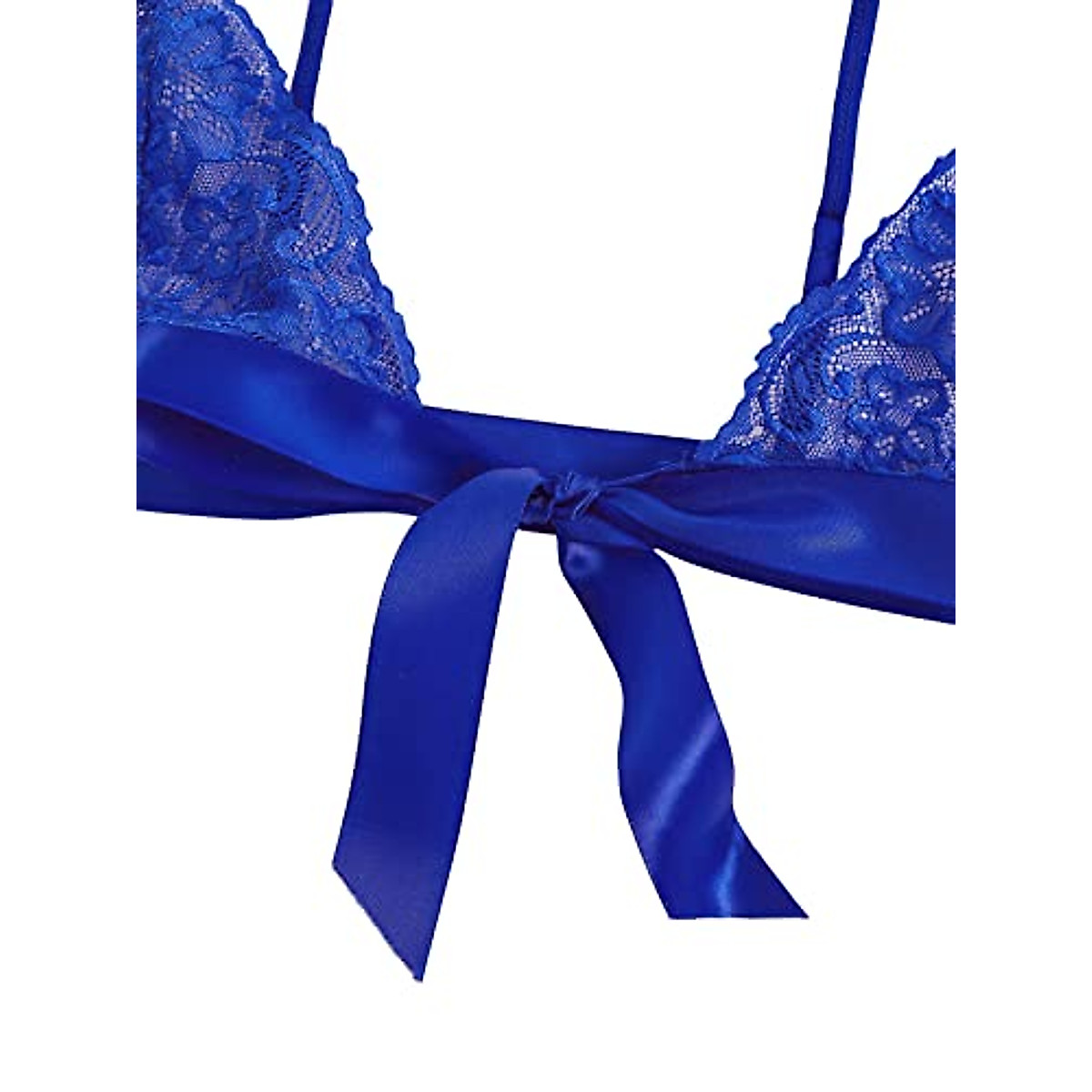 SweatyRocks Women's Sexy Floral Lace Scalloped Trim Self Tie Panty Mesh Lingerie Set Dark Blue Small