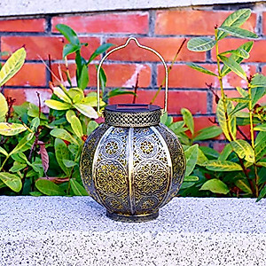 Moroccan Garden Solar Lanterns, {Set of 2} Bohemian Landscape Solar Lights Outdoor Waterproof for Yard Pathway Patio Tree Table Decor (Bronze)