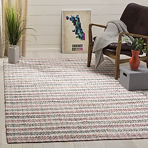 SAFAVIEH Montauk Collection Area Rug - 8' x 10', Pink & Multi, Handmade Cotton, Ideal for High Traffic Areas in Living Room, Bedroom (MTK950D)