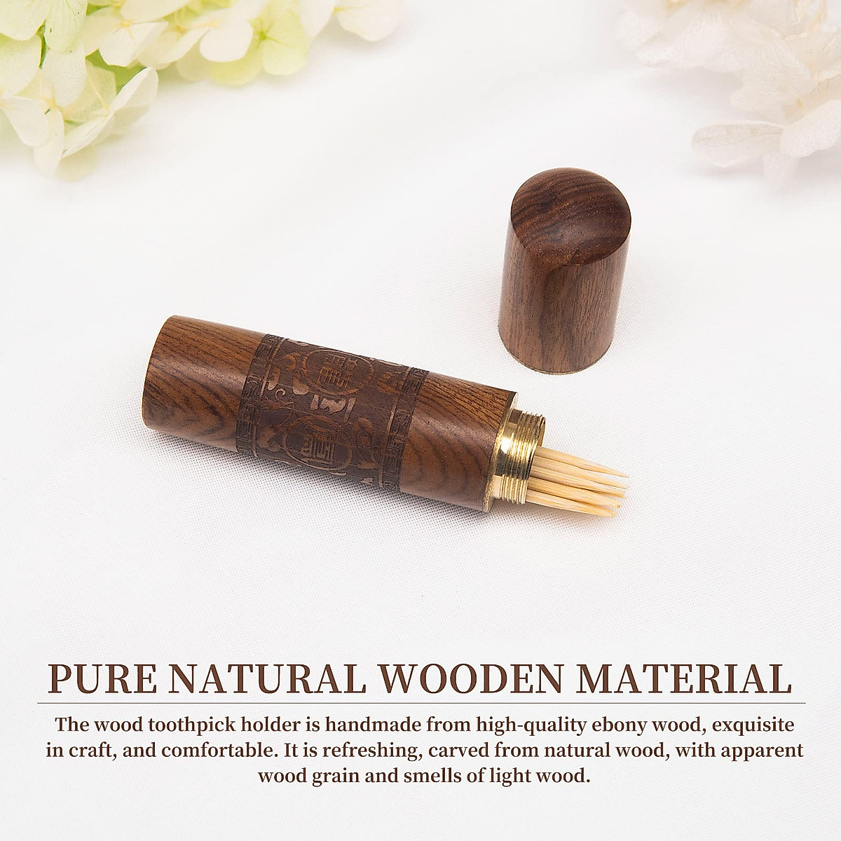 Huwane Toothpick Holder Portable Wood Toothpick Case Waterproof Handmade Craft Toothpick Pocket Box for Storage Toothpick, Needle, Pill, Cotton Swab, Bead, Ear Pick, and Other Small Object (4 Packs)