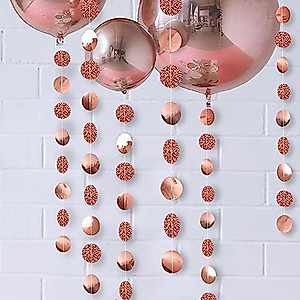 ccHuDE 4 Pcs Circle Dots Garland Glitter Hanging Garland Party Decor Banner Backdrop Circle Streamers Party Decorations for Birthday Wedding Christmas Rose Gold