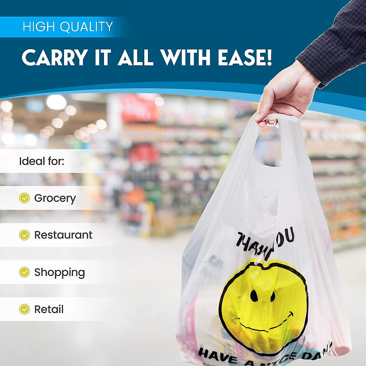 Large Happy Smiley Face T-shirt Plastic Shopping/Take Out Bags 350 pcs