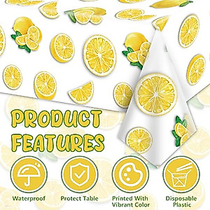 PTECDROTS 4Pcs Lemon Party Tablecloths, Yellow Tablecloth Plastic, Rectangular Lemonade Stand Supplies for Kids Birthday Baby Shower Summer Fruit Lemon Party Decorations, 86 x 51 Inch