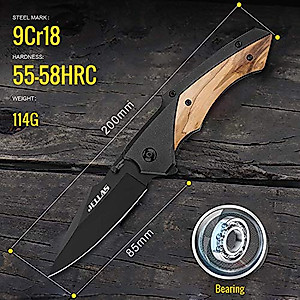 Jellas Pocket Knife, Bearing Folding Knives - 9Cr18 Stainless Steel Tactical Knife - Best Camping Hunting Fishing Survival Knife with Clip - Perfect Knives for Men and Women KN02