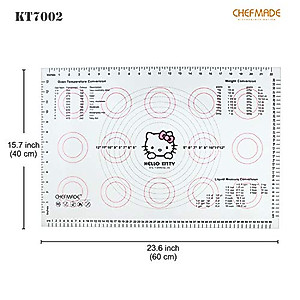 CHEFMADE Hello Kitty 23-Inch Rectangle Silicone Baking Mat with Measurements, Non-stick Heat Resistant Rolling Dough Mat, for Pastry,Pizza, Fondant and Pie Crust Making 15" x 23" (Pink)