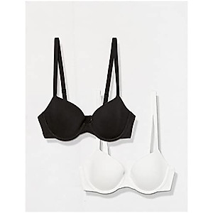 Amazon Essentials Women's Demi Cup Cotton Bra, Pack of 2, Black/White, 36D