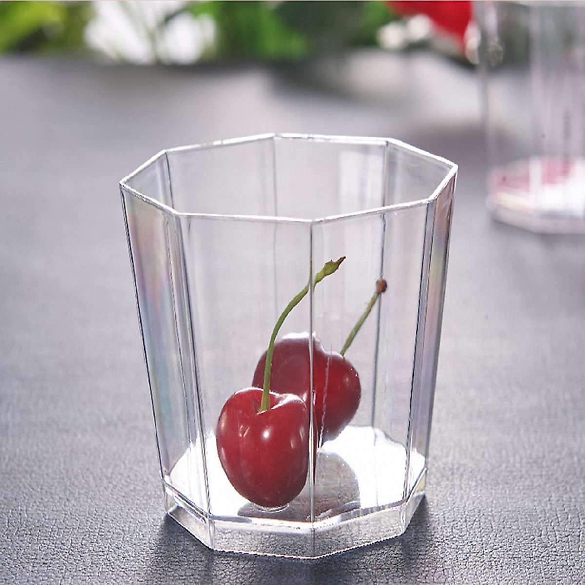 DongAi 25Pcs 6-Ounce Transparent Plastic Dessert Cups,Octagon Clear Plastic Dessert Tumbler Cups Serving Bowls with, 25 Tablespoons and Lids，Pudding Ice Cream Yogurt Candy for at The Parties Weddings