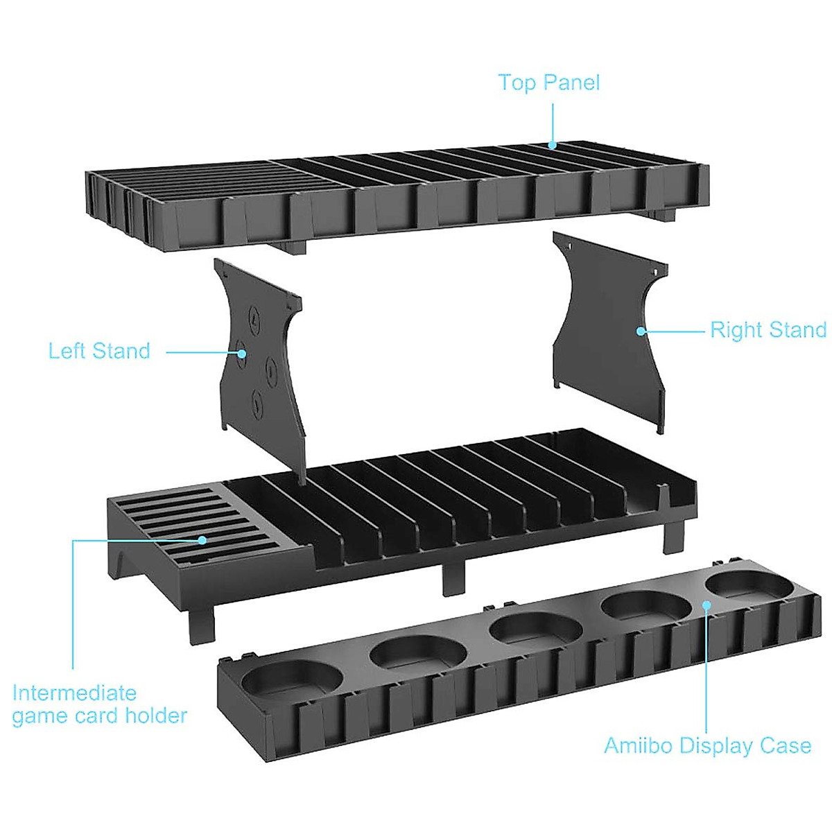 Skywin- Retro Cartridge Game Holder Compatible with Nintendo Gameboy, Video Game Storage, NES, N64, and 3DS Games, Includes Slots for Switch Tablet, Joycon Controllers, and Amiibo Display