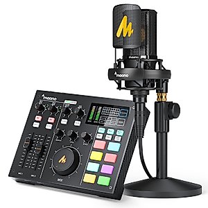 XLR Condenser Microphone with Audio Interface, MAONO Professional Studio Bundle for Recording, Podcasting, Streaming, Voice Over, Vocals, Music, YouTube