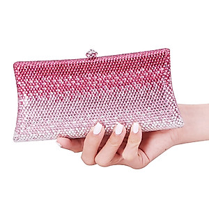 Evevictor Clutch Purse, Small Size Evening Handbag, Rhinestone Money Bag for Cocktail Prom Party Wedding Date (Hot Pink)