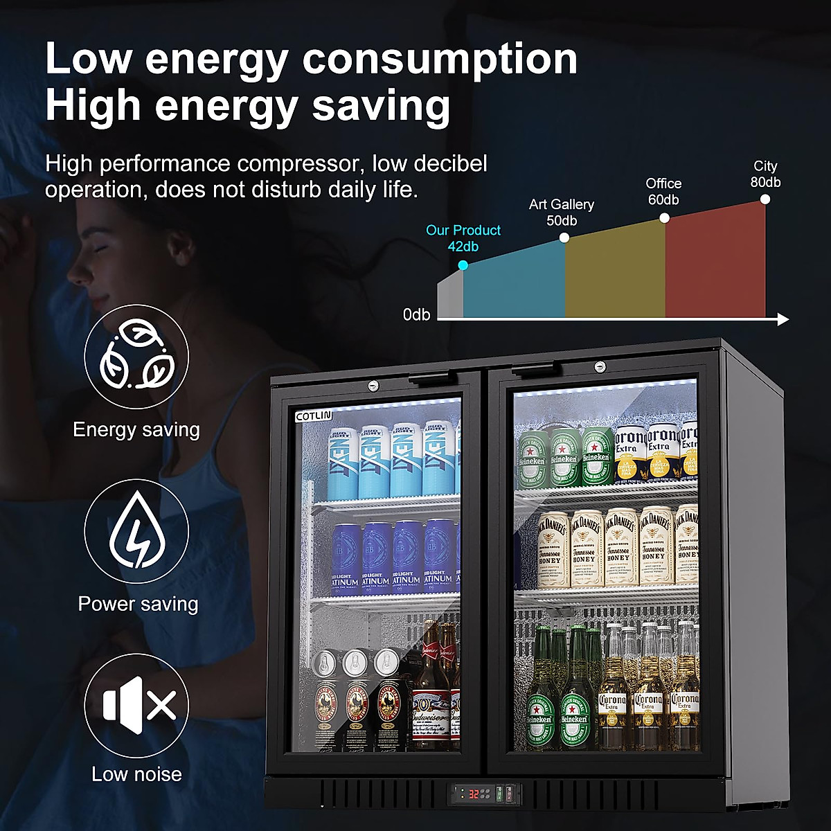 COTLIN 36" W Back Bar Cooler Beer Fridge Undercounter Refrigerator with LOW-E Glass Free Standing Beverage Refrigerator Adjustable Shelves for Soda Beer Wine, ETL NSF Approved, 2025 Upgraded