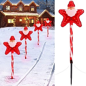 Brightown Christmas Decorations Pathway Lights Outdoor - 23 inches 124 LED Santa Candy Cane Lights Lighted Waterproof for Holiday Garden Lawn Yard Sidewalk Walkway Markers, 4 Pack