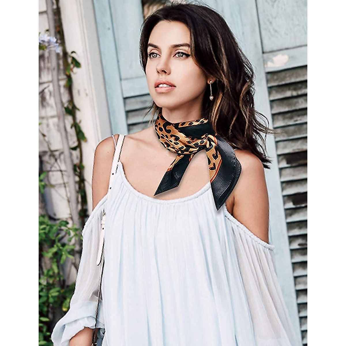 GERINLY Animal Print Scarfs for Women Leopard Neck Scarf Satin Head Scarf for Ponytail Brown Silk Purse Scarf (Leopard)