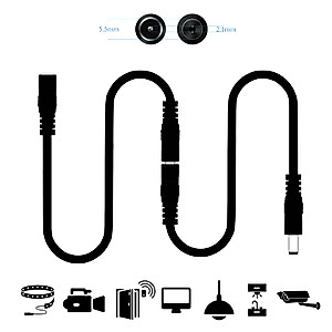 SIM&NAT 20AWG 10Ft 2.1mm x 5.5mm Male to Female DC Extension Wire Power Jack Adapter Barrel Plug Cable, Extension Wire for CCTV Security Camera, DVR, HDVD, LED Strip Light, Low Voltage Application