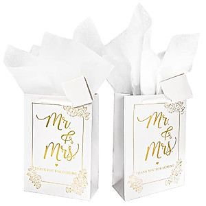 ECOHOLA Wedding Party Gift Bags with White Tissue Papers, 12 Pieces Metallic Gold Foil Fancy Wedding Gift bags for Wedding Bridal Shower, Bridesmaid Gift Bags, Groomsmen Gift Bags Party Proposal Bags with Tag, 8"X5.5"X2.5"
