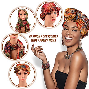 6 Pcs Women Turbans, African Pattern Head Wraps Scarves for Women, Headwear Turbans Long Hair Scarf Head wraps Tie Dye Hair Wrap Hair Bonnet for Sleeping Multicolored