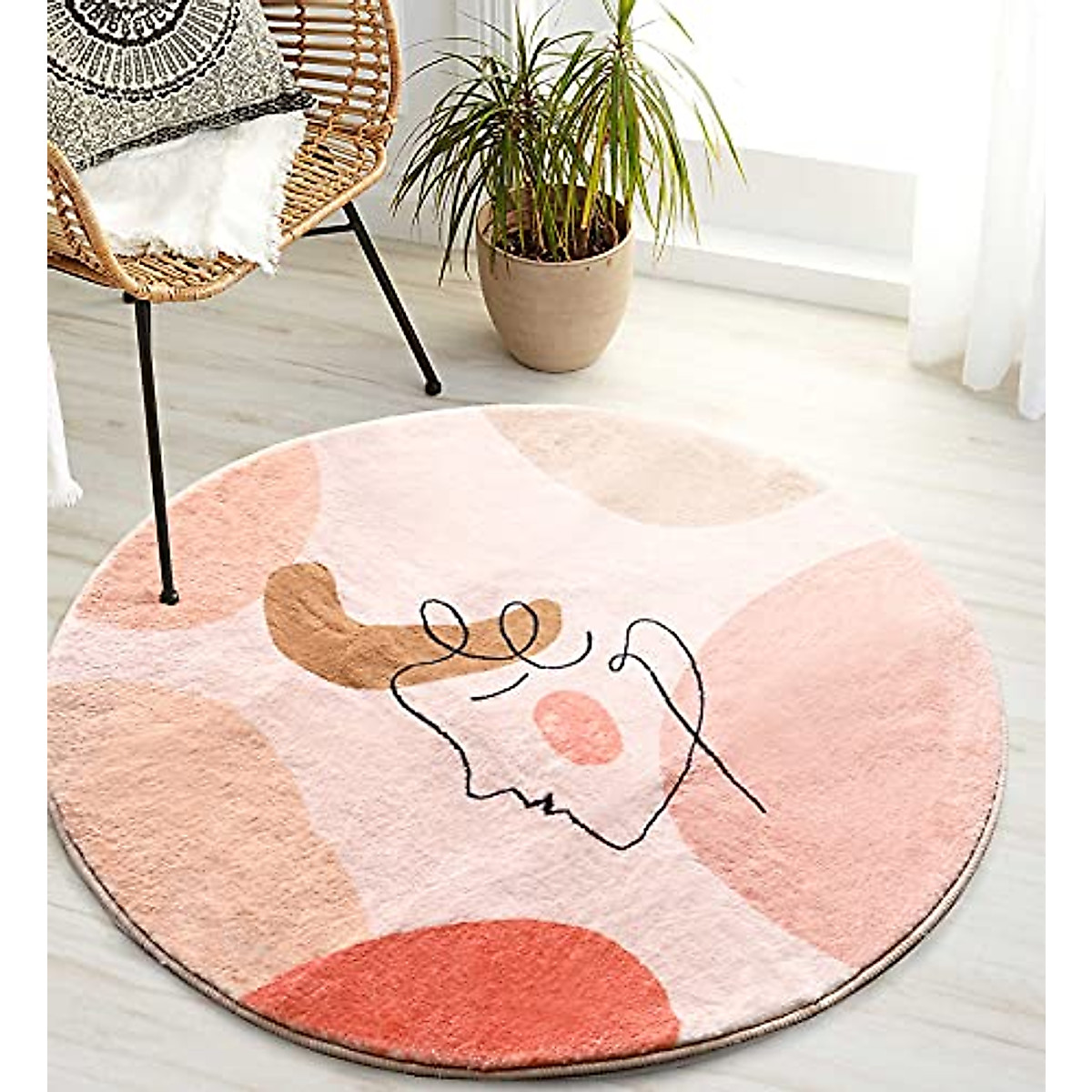YoKii Cute Pink Round Rug 3ft for Bedroom Living Room Modern Boho Faux Wool Soft Circle Bathroom Rug Rubber Backed Small Area Rugs Abstract Aesthetic Dorm Carpet Room Deocr (Rounnd-3ft, Pink)