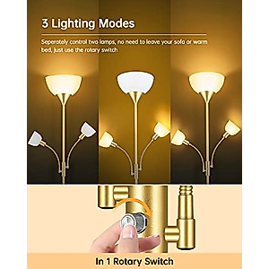 Gold Floor Lamps for Living Room, Bright Standing Lamp, 70.5" Tall Pole Lamp with 3 Lights, Modern Torchiere Tree Floor Lamp, Rotate Switch, 2700K LED Beads, 50,000hrs Lifespan,Corner Lamp for Bedroom