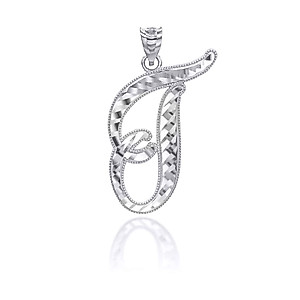 Exquisite 14K White Gold Fine Dangling Script Initial Letter T Charm Pendant