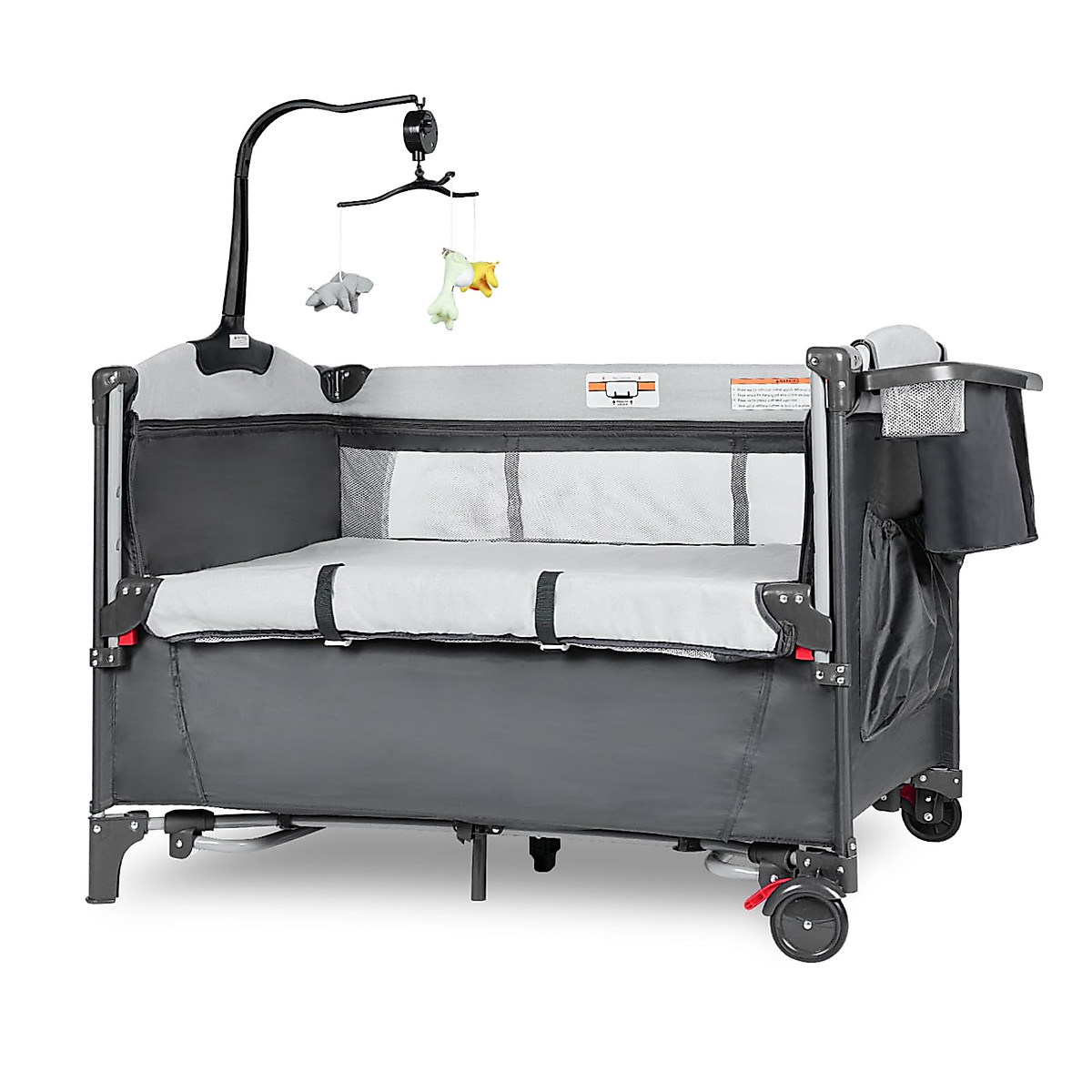 Afgbf Baby Bassinet Bedside Crib with Diaper Changer, 5 in 1 Pack and Play, Playpen Travel Bed with Storage, Baby Playard with 4 Adjustable Height, Carry Bag, Easy to Install, Grey