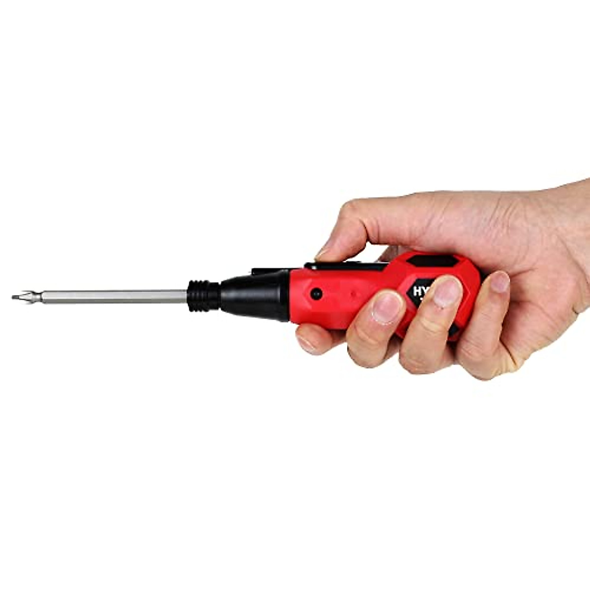 HYBRO Rechargeable Cordless 3.6V Screwdriver Set, Electric and Manual Battery Powered Professional and Home Improvement Tool - Max 10N.m Torque, 4pcs Magnetic Bits, USB Charge, LED Light - H300Q (Red)