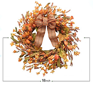 Idyllic 18 Inches Artificial Fall Wreath, Autumn Wreath with Berries & Leaves, Thanksgiving Harvest Front Door Wreath for Home Farmhouse Halloween Thanksgiving Day Festival Celebration Decor