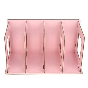 Fdit Wooden Desktop Bookshelf Rack Storage Shelf Bookcase for Home School Office Organizer(Light Pink)