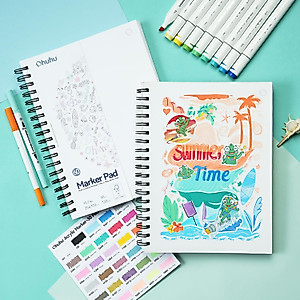 Ohuhu Double Sided Marker Pads Art Sketchbook Bleedproof - 7"x10" Large Paper Size - 90LB/150GSM Smooth Drawing Paper - 60 Sheets/120 Pages, Spiral Bound Sketching Book for Alcohol Markers Christmas