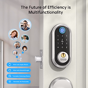 WiFi Smart Lock,SMONET Electronic Digital Bluetooth Smart Deadbolt,Keyless Entry Door Lock with Keypads,Gateway Hub Included, Remotely Control,Work with Alexa,Code for Home Front Door,Silver