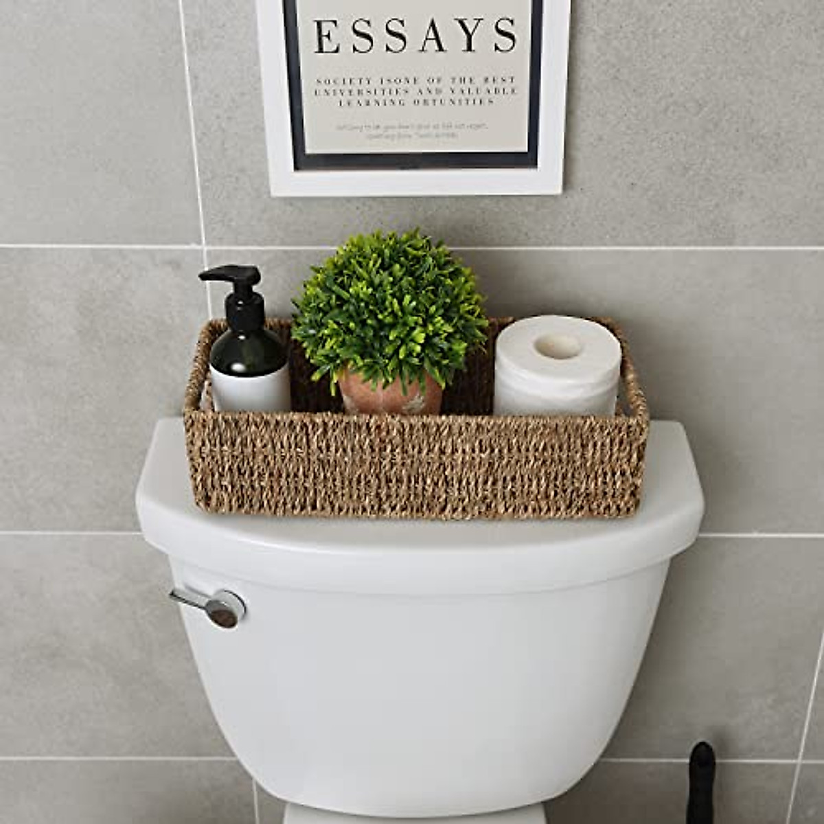 StorageWorks Seagrass Baskets with Built-in Handles + Water Hyacinth Basket for Toilet Paper