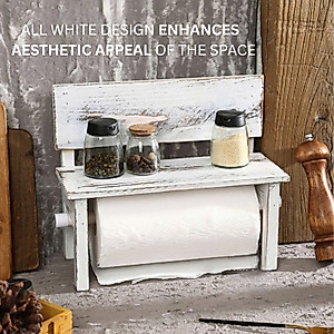 GoFika Farmhouse Paper Towel Holder for Kitchen Countertop with Shelf,Rustic Decorative Bench Paper Towel Dispenser,Standard Roll,Whitewashed Wood